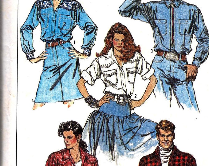 Men's & Women's Western Shirt Pattern, Simplicity 8178, Size M and L - Etsy