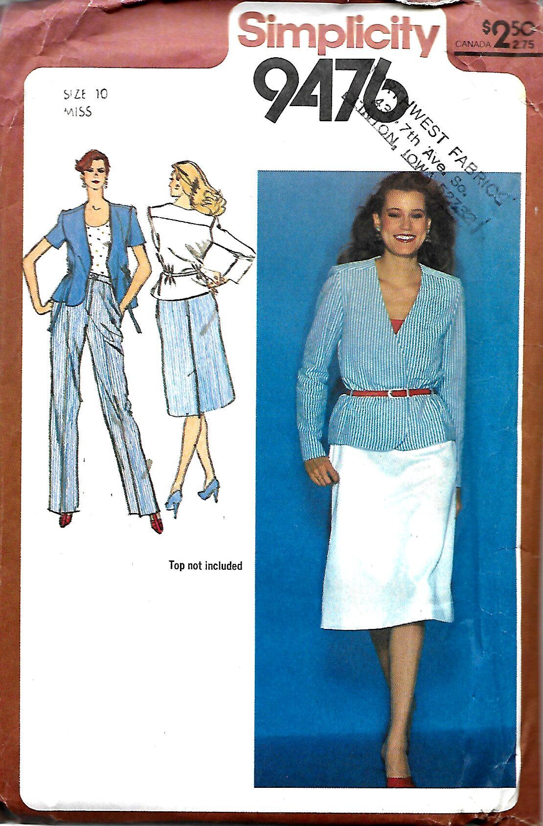 Simplicity 9476 Misses Slim Skirt Straight-Leg Pants And | Etsy