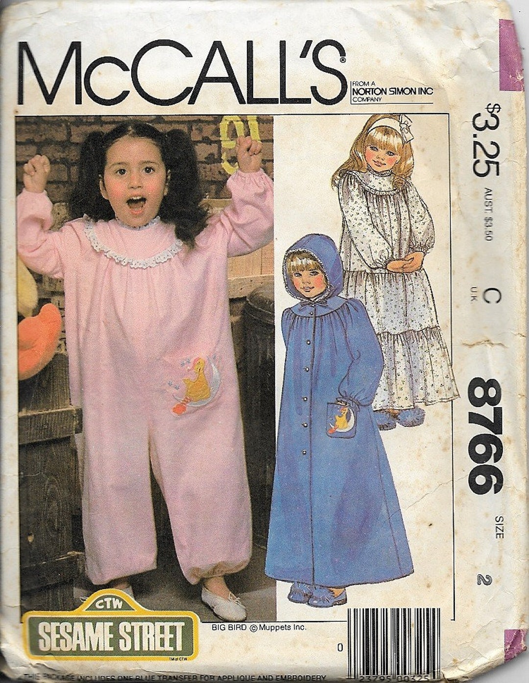Mccall's 8766 Sesame Street Children's Nightgown, Jumpsuit, Robe and ...