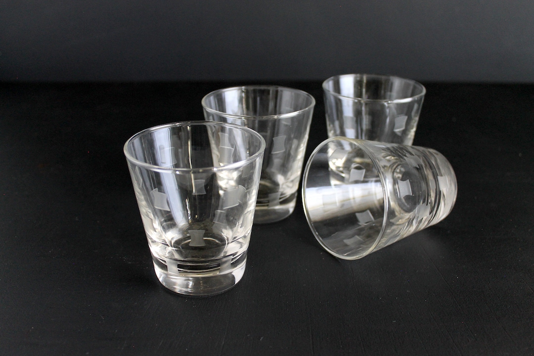 Vintage Libby Windsor Etched Glassware Set of 4 Mid Century Rocks Flat ...
