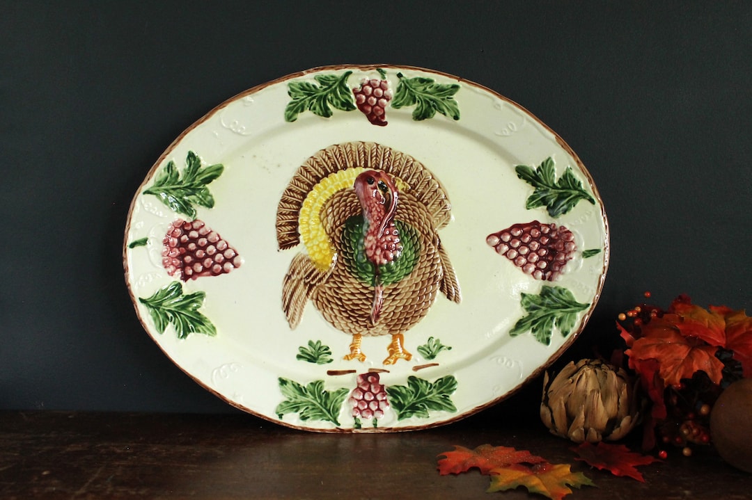Vintage Thanksgiving Turkey Platter Autumn Mid Century Holiday Decor ...