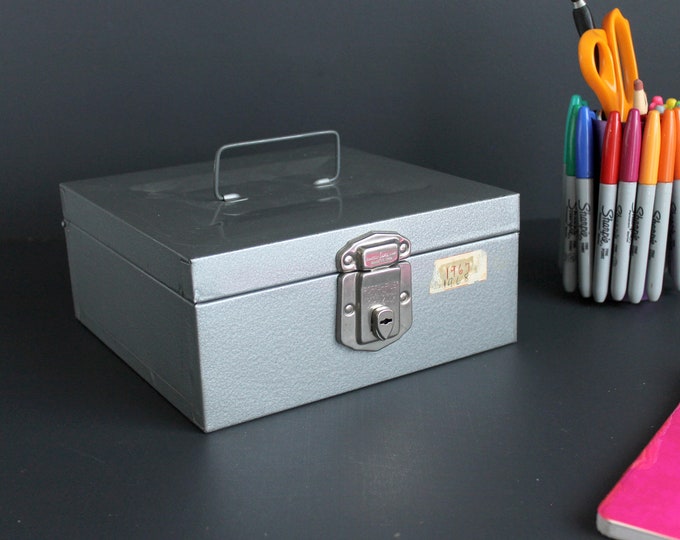 Vintage Portable Metal Locking File Box Green Faux Woodgrain by Porta ...