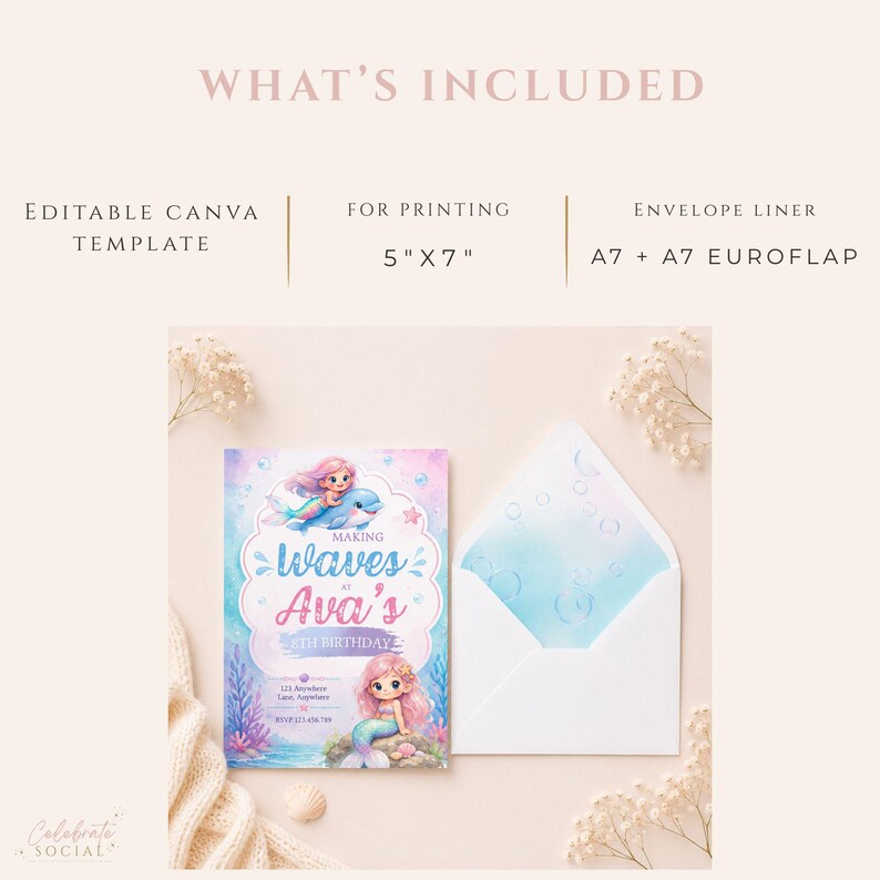 Mermaid Birthday Invitation Template | Editable Canva Under the Sea ...