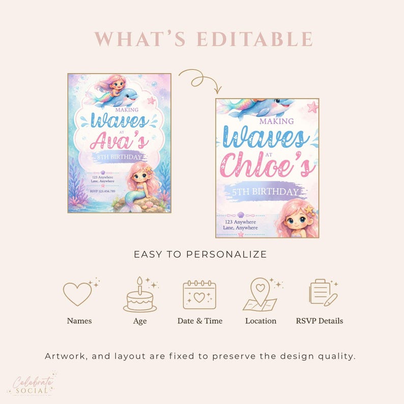Mermaid Birthday Invitation Template | Editable Canva Under the Sea ...