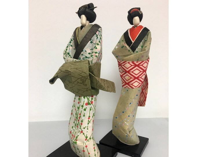 A Set of 2 Japanese Washi Paper Dolls, Paper Geisha Doll Set in a ...