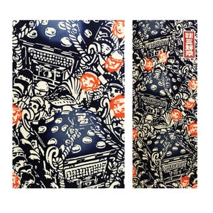 Japanese Tenugui Samurai Fabric, Japanese Matsuri Fabric, Asakusa Cute ...