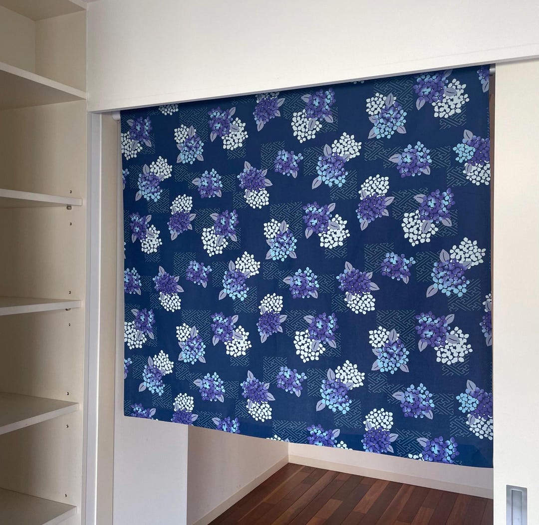 Japanese Blue Hydrangea Noren Curtain, Order Made Blue Noren, Kyoto ...