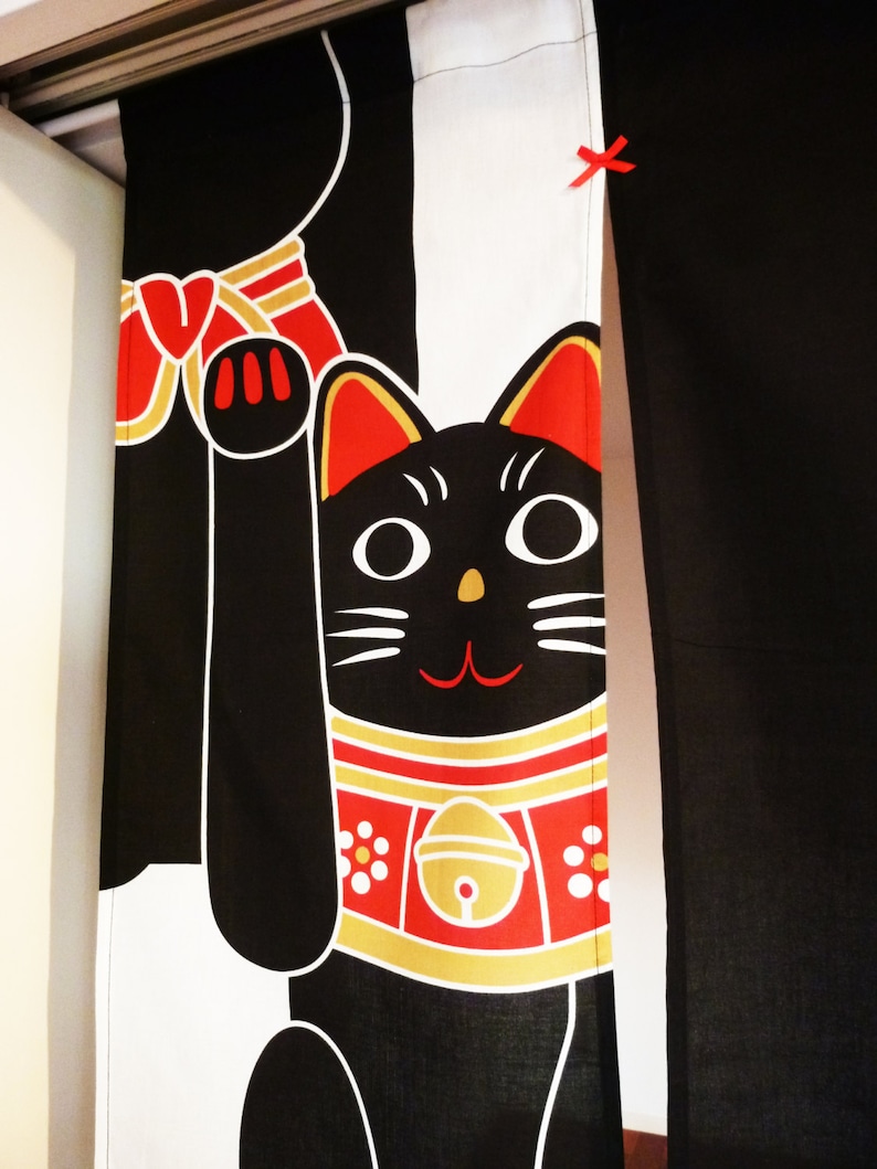 Japanese Noren Cat Fabric, Black Cat Curtain, Noren Curtain, Japanese ...