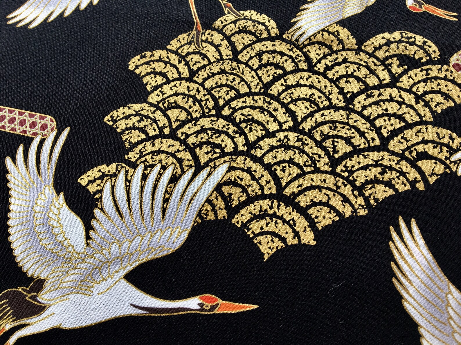 Japanese cranes fabric cotton fat quarter Japanese golden | Etsy