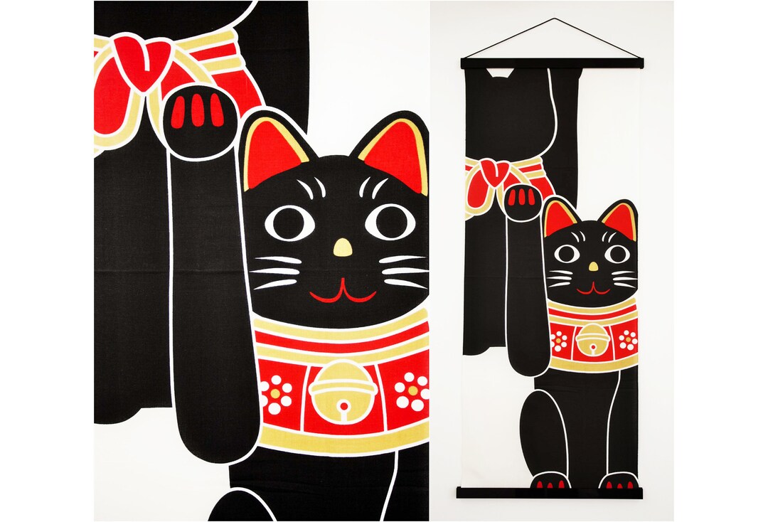 Black Cat Lovers Gift, Noren Curtain Panel or Wall Decoration, Japanese ...