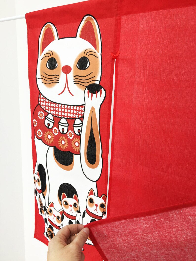 Japanese Cat Noren Door Curtain Panel Red Cat Curtain Red | Etsy