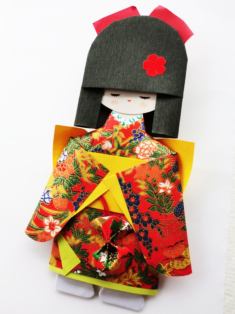 Chiyogami yuzen paper dolls kokeshi paper doll paper | Etsy