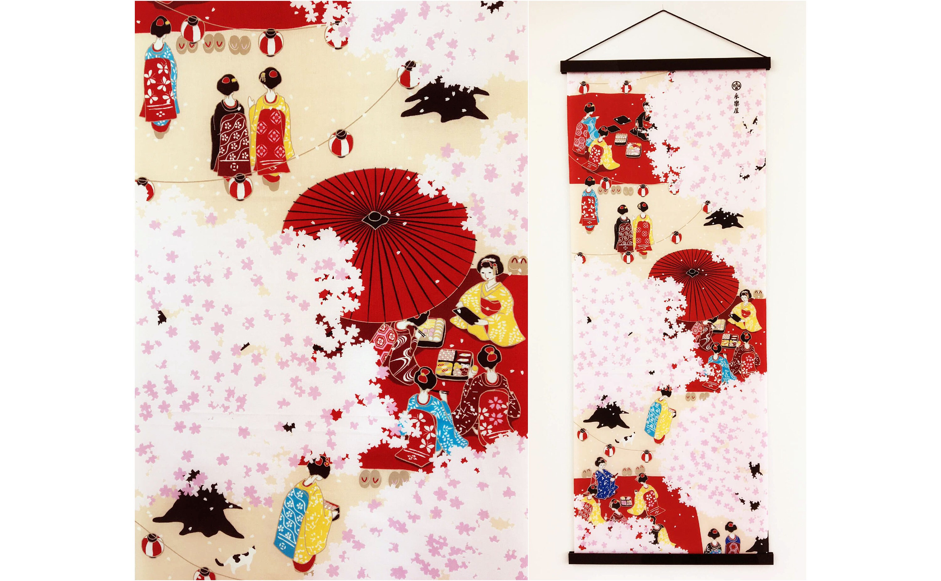 Geisha fabric Japanese Tenugui cotton fabric sakura girl | Etsy