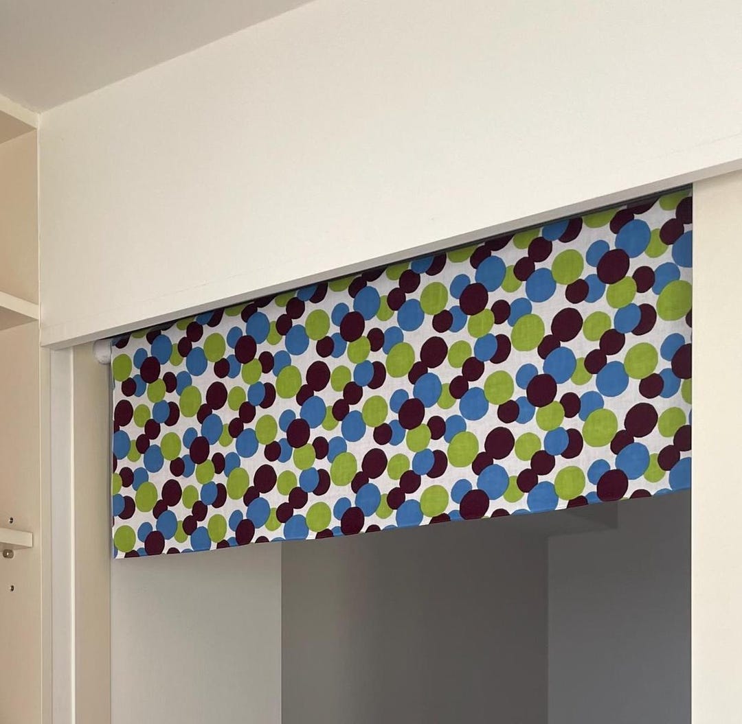 Blue and Green Polka Dots Short Noren Curtain, Japanese Kitchen Valance ...