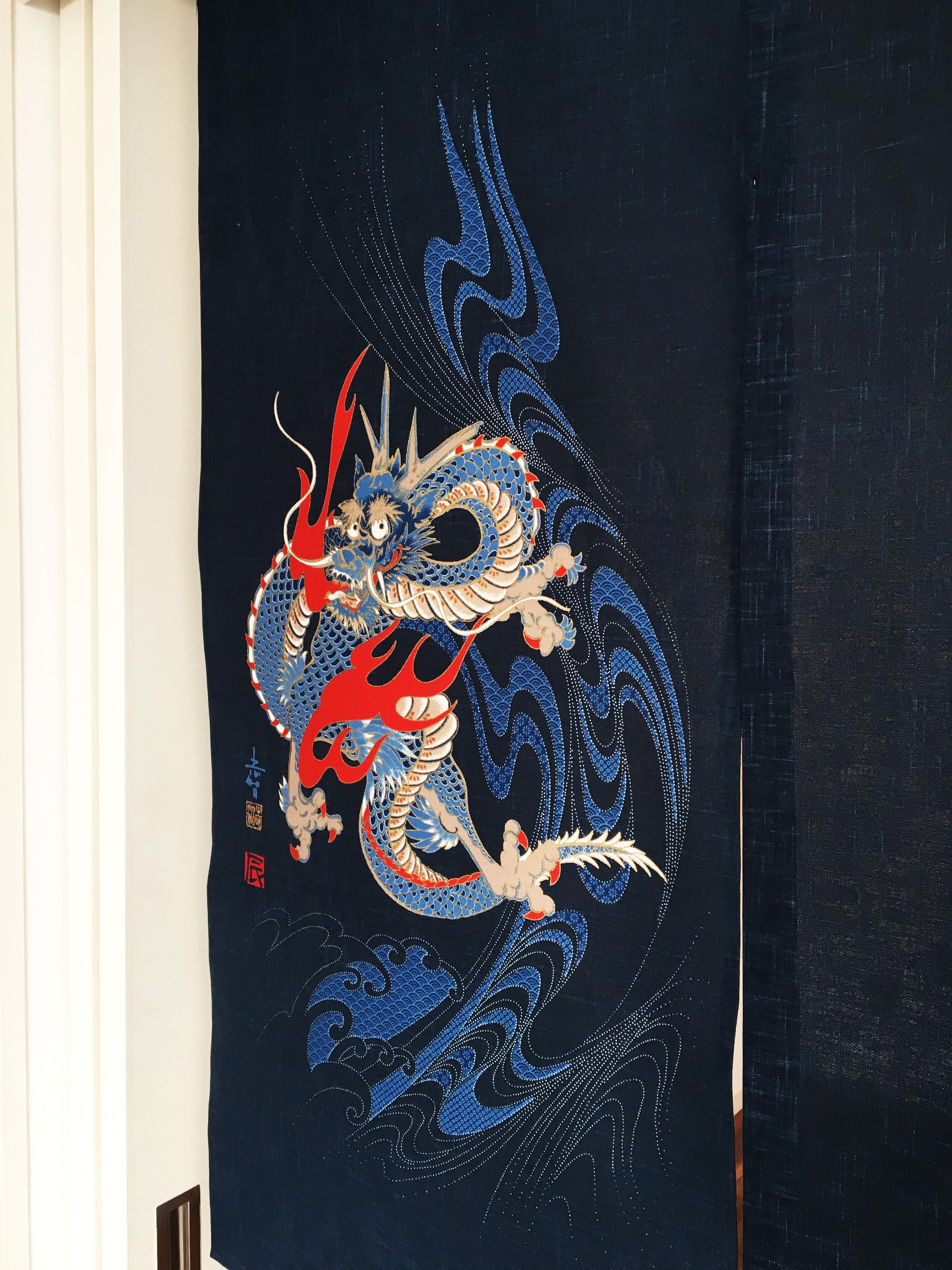 Japanese Noren Order Made, Dragon Blue Curtain, Blue Noren Curtain ...