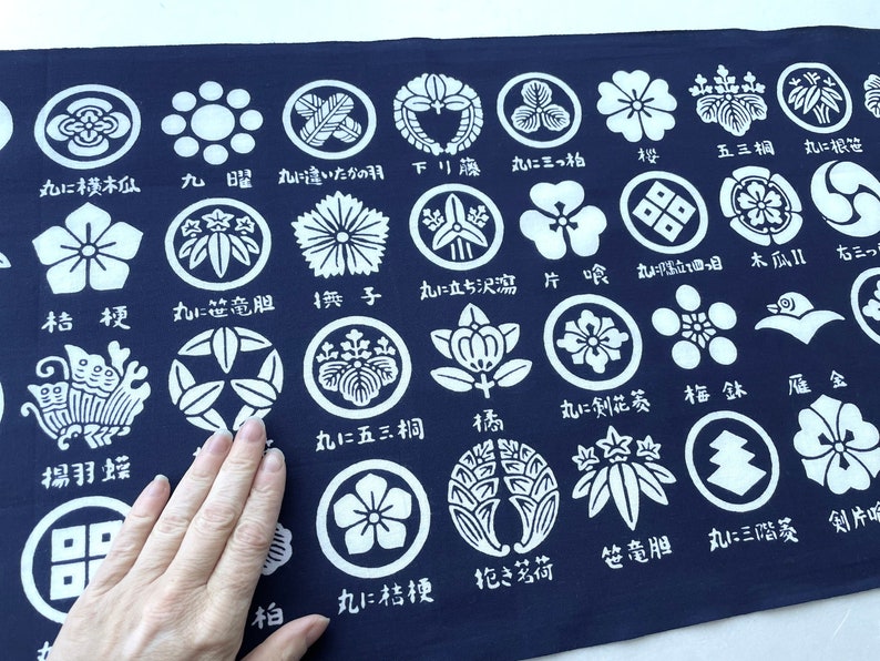 Japanese Crest Tenugui Fabric Japanese Navy Blue Family Crest - Etsy