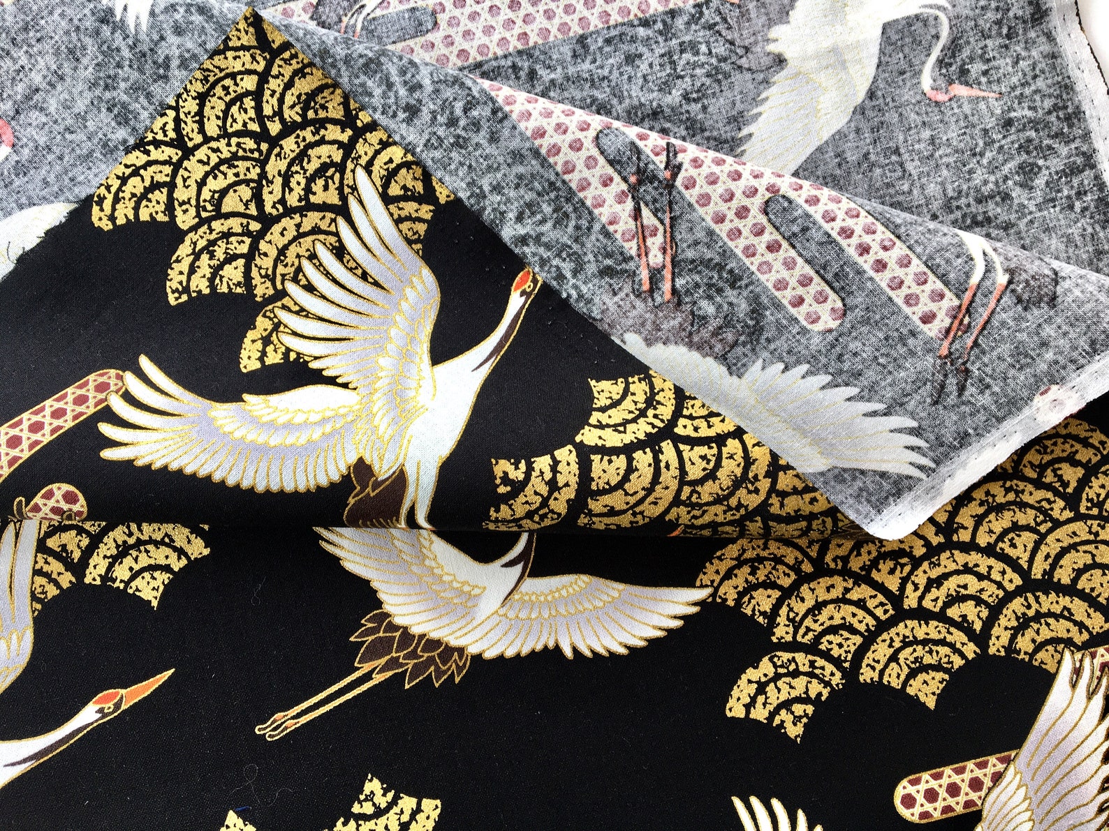 Japanese Cranes Fabric Cotton Fat Quarter Japanese Golden | Etsy
