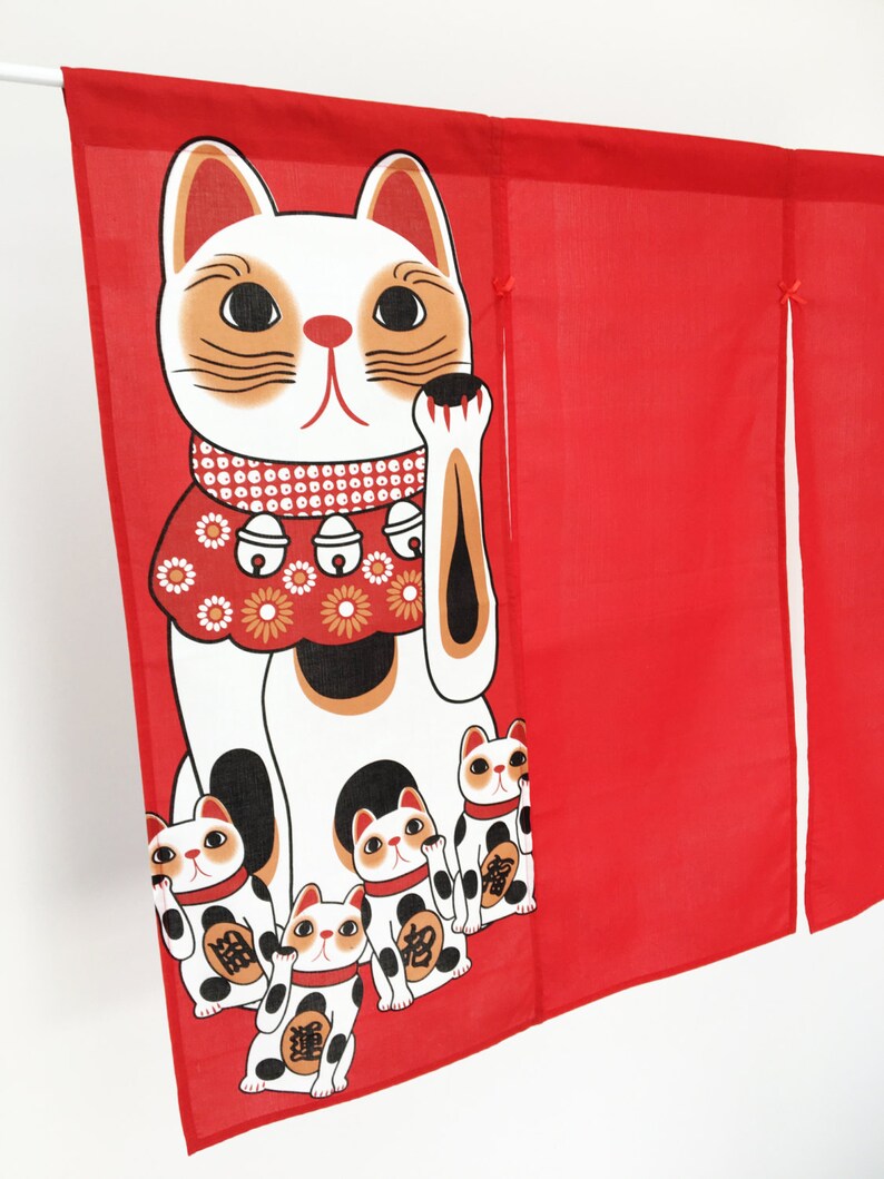 Japanese Cat Noren Door Curtain Panel Red Cat Curtain Red | Etsy
