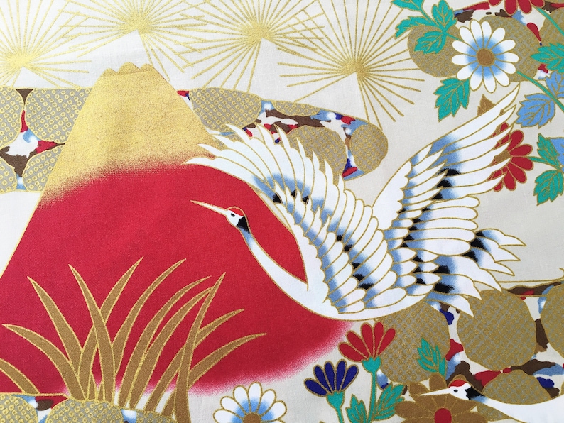 Japanese Crane and Mount Fuji Fabric Fabric by Yard Kimono - Etsy