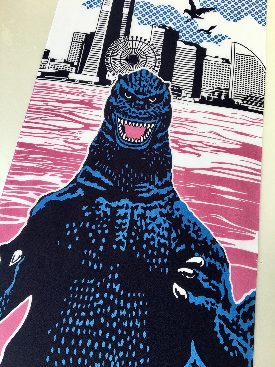 Godzilla in Yokohama Tenugui Fabric, Godzilla Wall Noren Panel, Mothra ...