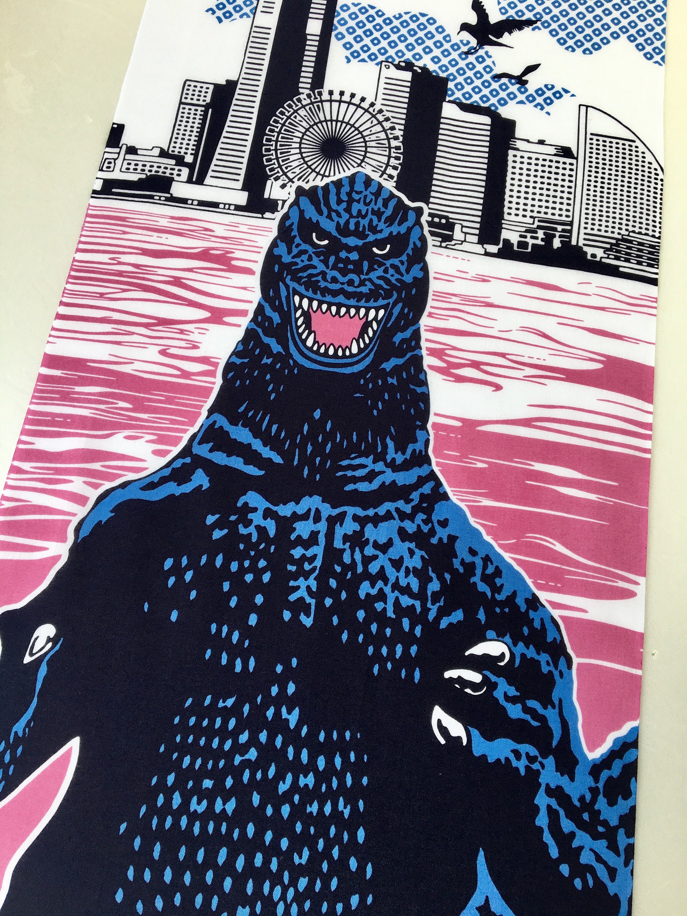 Godzilla in Yokohama Tenugui Fabric, Godzilla Wall Noren Panel, Mothra ...