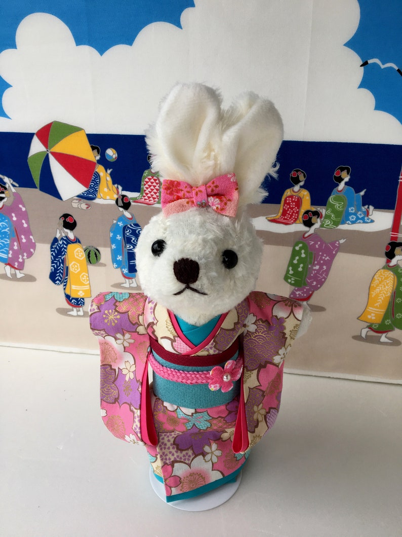 Japanese bunny in a pink kimono Kimono stuffed rabbit geisha | Etsy