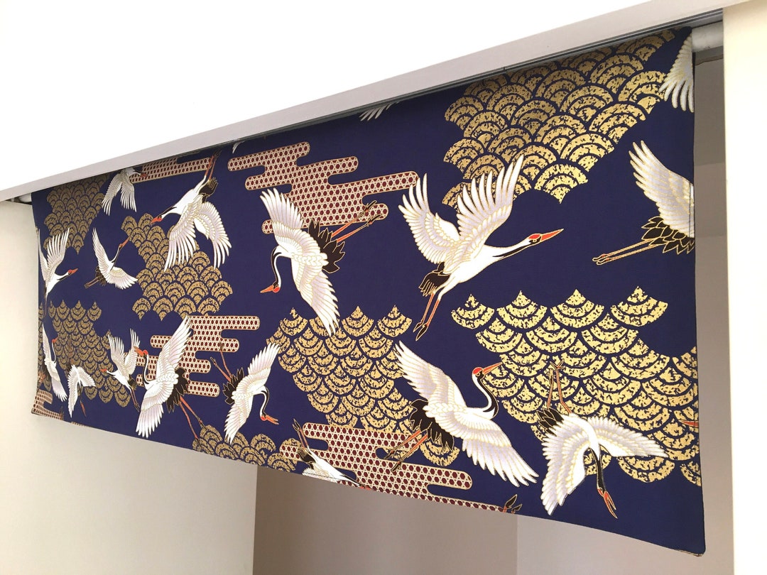 Crane Bird Noren Curtain, Restaurant Noren, Japanese Cranes Blue Waves ...