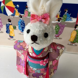 Japanese Bunny in a Pink Kimono Kimono, Stuffed Rabbit Geisha ...