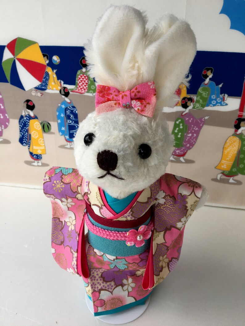 Japanese bunny in a pink kimono Kimono stuffed rabbit geisha | Etsy