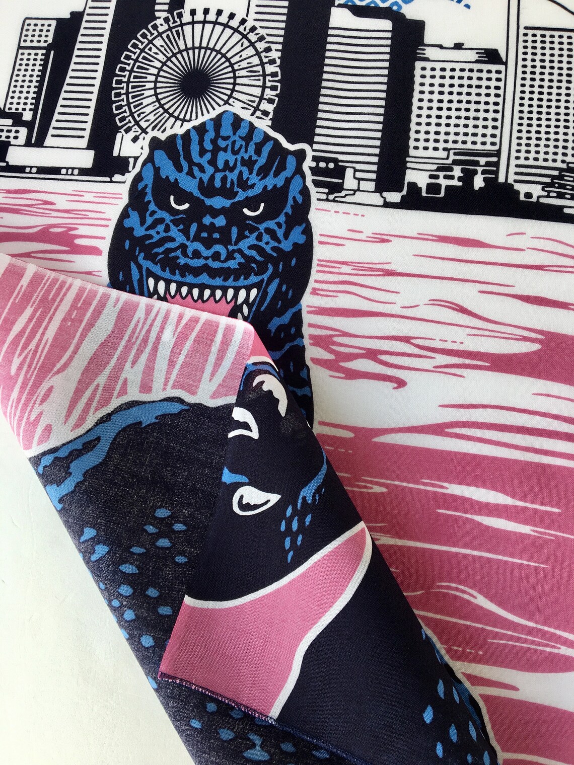 Godzilla in Yokohama Tenugui Fabric, Godzilla Wall Noren Panel, Mothra ...