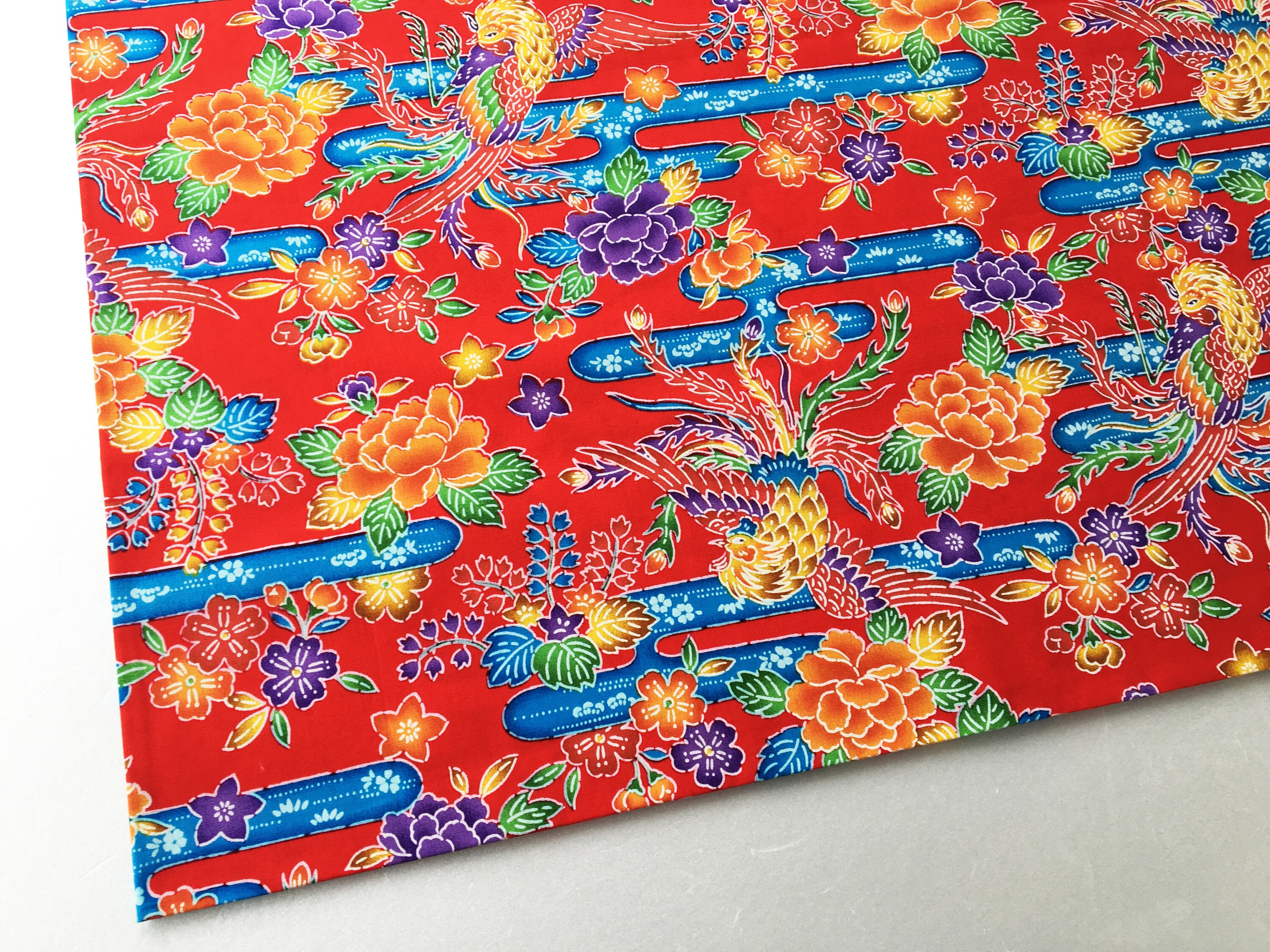Okinawa fabric art red bingata print fabric Japanese cotton | Etsy