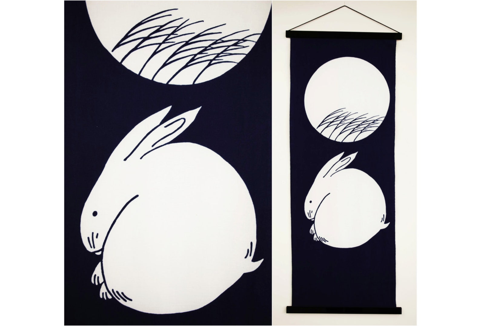 Japanese Bunnys Indigo Blue Fabric Tenugui Cotton Rabbits - Etsy