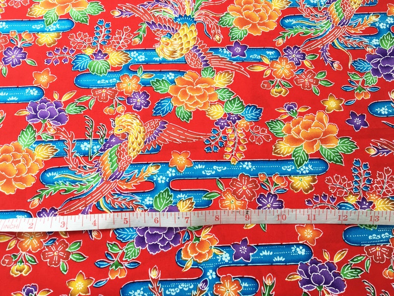 Okinawa Fabric Art, Red Bingata Print Fabric, Japanese Cotton Fabric ...