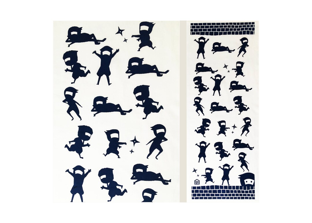 Japanese Tenugui Ninja Fabric, Ninja Tenugui for Boy, Ninja Wall Art ...