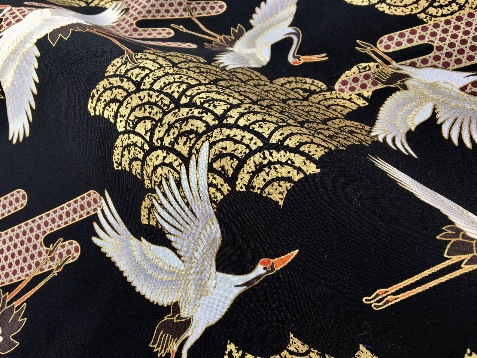 Japanese cranes fabric cotton fat quarter Japanese golden | Etsy