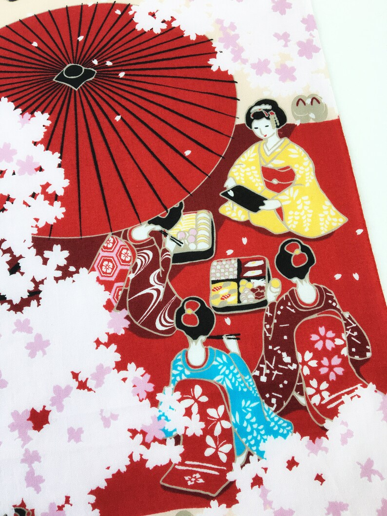 Geisha fabric Japanese Tenugui cotton fabric sakura girl | Etsy