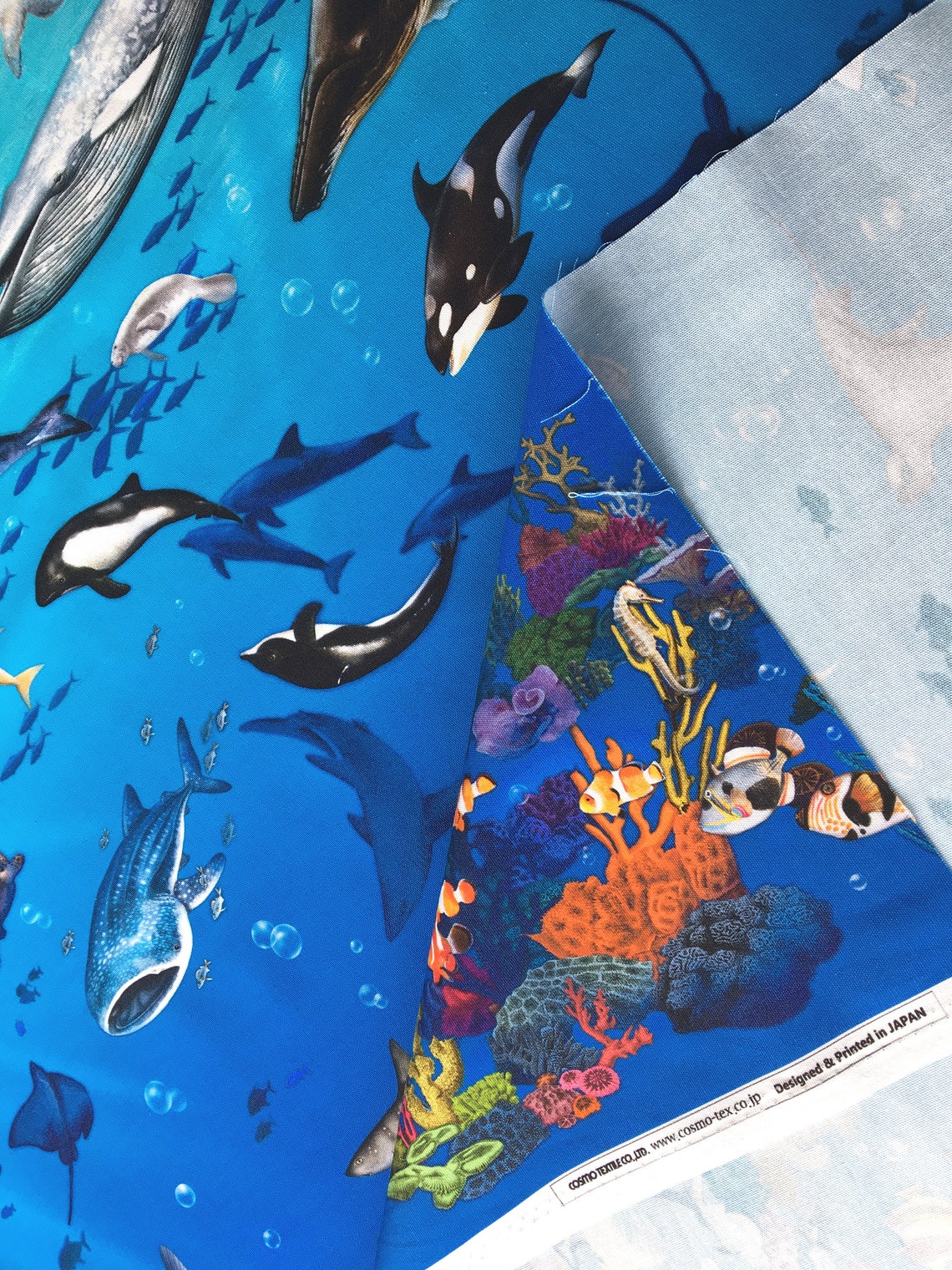 Japanese fish swimming in the sea cotton fabric one yard | Etsy
