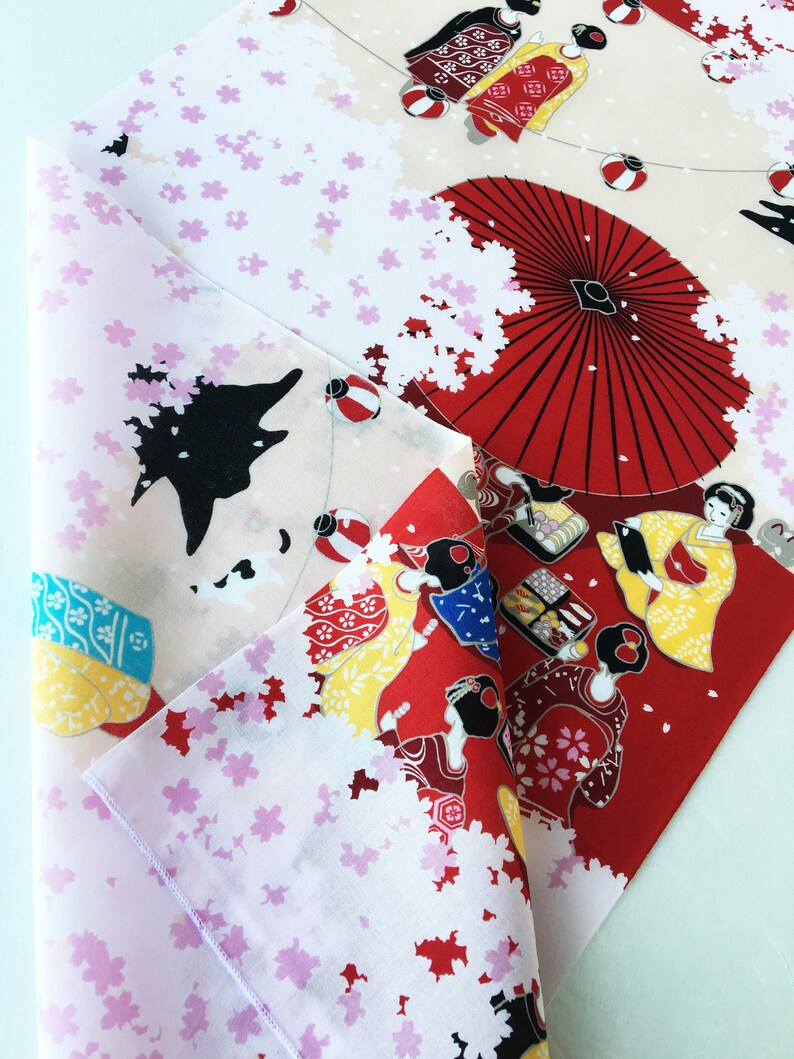 Geisha fabric Japanese Tenugui cotton fabric sakura girl | Etsy