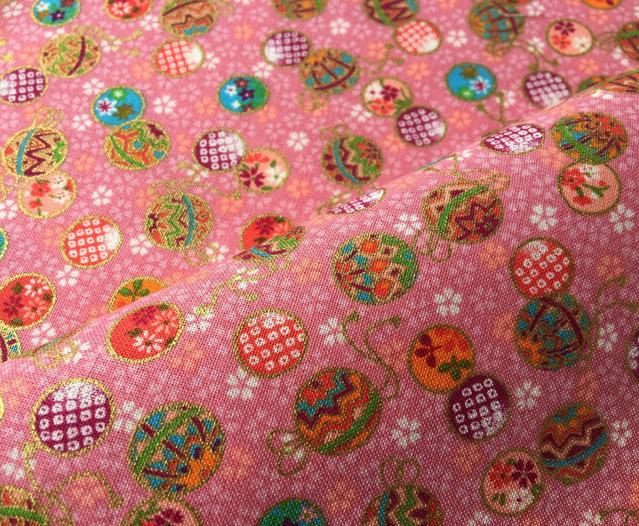 Japanese fabric pink floral kawaii cotton print fat quarter | Etsy