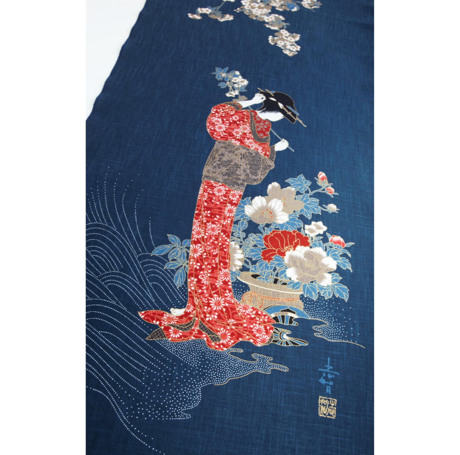 Japanese Geisha Blue Fabric Panel That Can Be Used to Make a - Etsy