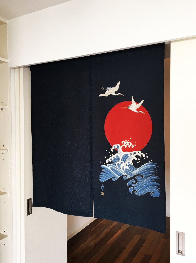 Crane Blue Curtain Japanese Noren Order Made Blue Noren - Etsy