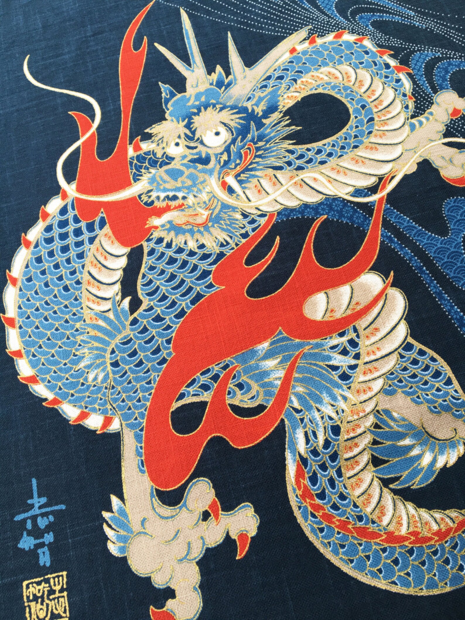 Japanese Dragon Noren Panel, Indigo Blue Tsuru, Indigo Noren Panel ...