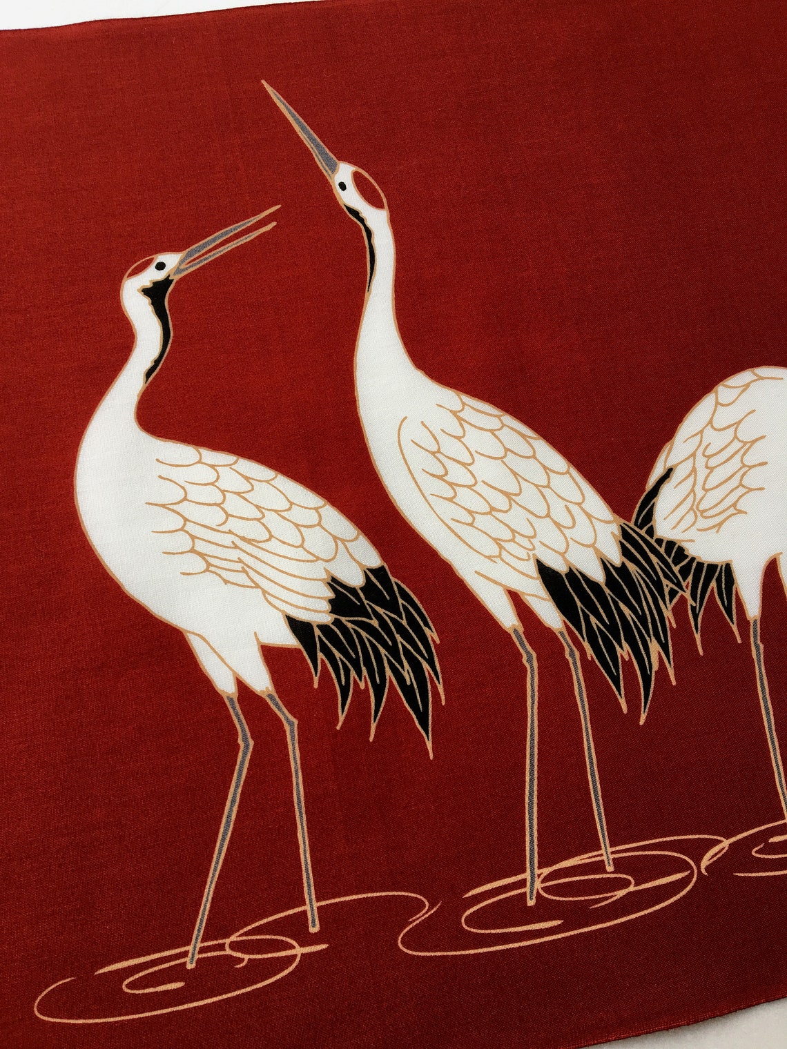 Japanese crane fabric red tsuru japanese tenugui crane print | Etsy