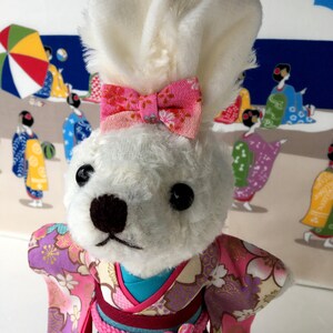 Japanese Bunny in a Pink Kimono Kimono, Stuffed Rabbit Geisha ...