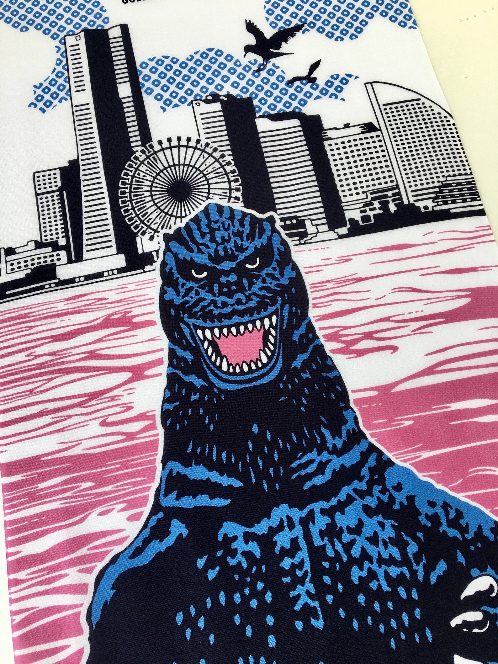 Godzilla in Yokohama Tenugui Fabric, Godzilla Wall Noren Panel, Mothra ...