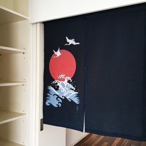 Crane Blue Curtain, Japanese Noren Order Made, Blue Noren Curtain ...