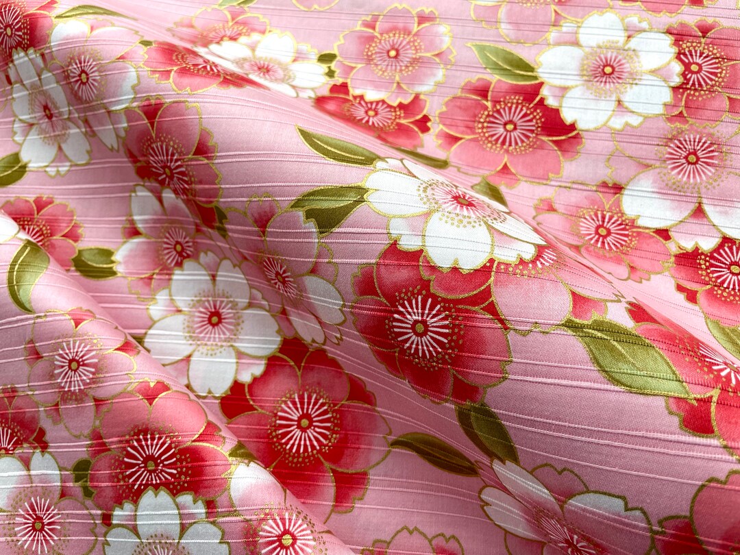 Pink Sakura Flowers Japanese Traditional Cotton Fabric Fat Quarter ...