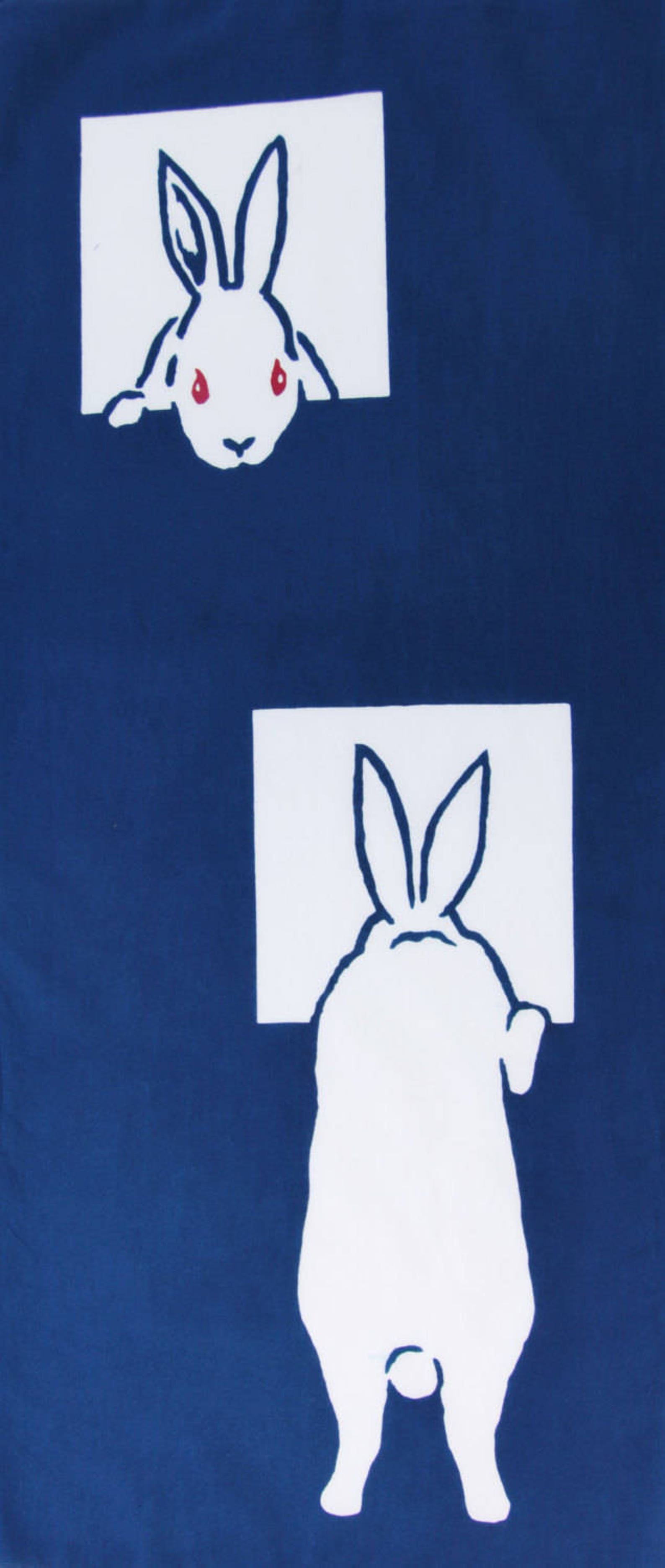 Japanese Bunny Indigo Blue Fabric Tenugui , Cotton Rabbit Indigo Blue ...