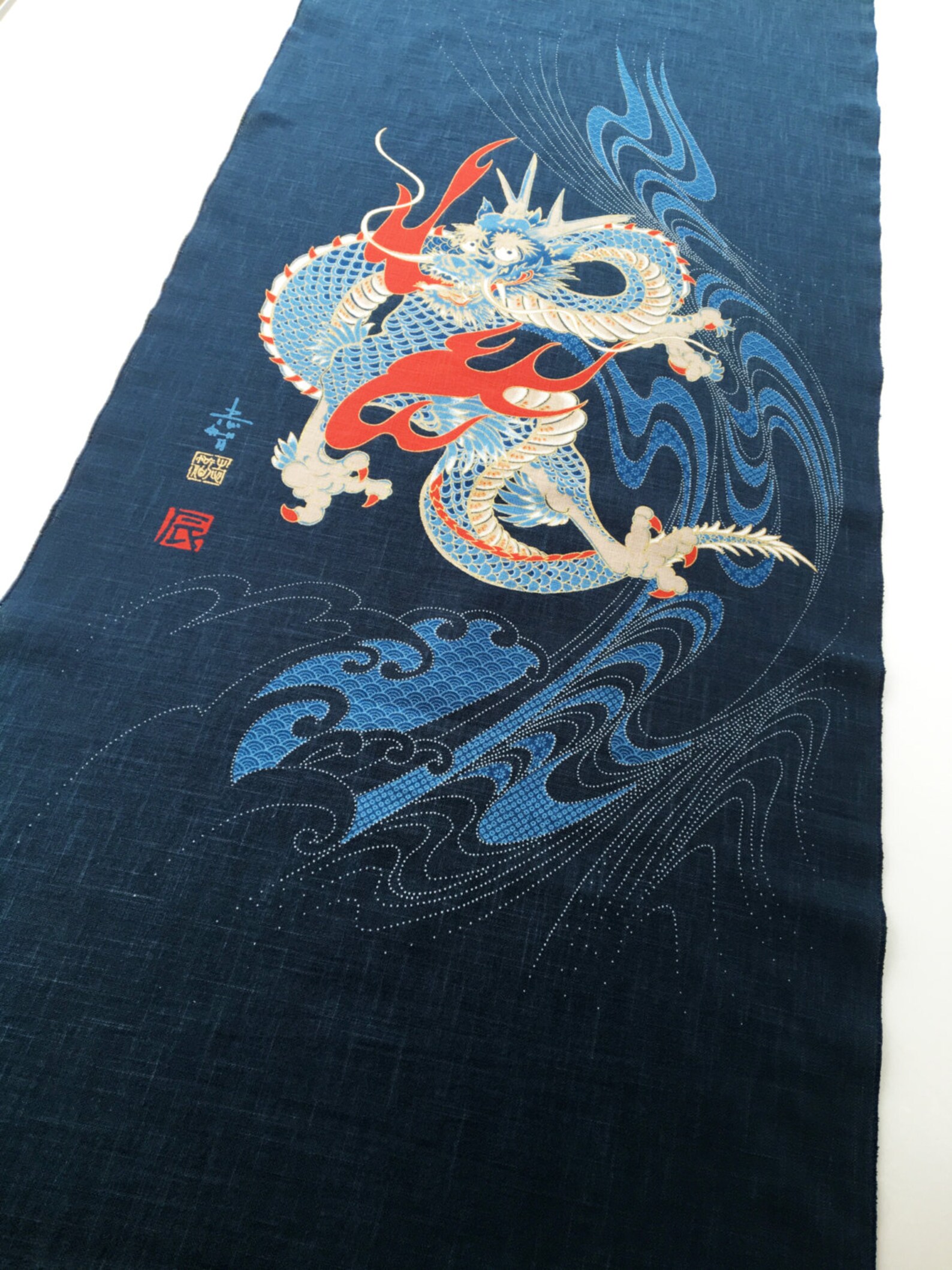 Japanese Dragon Noren Panel, Indigo Blue Tsuru, Indigo Noren Panel ...