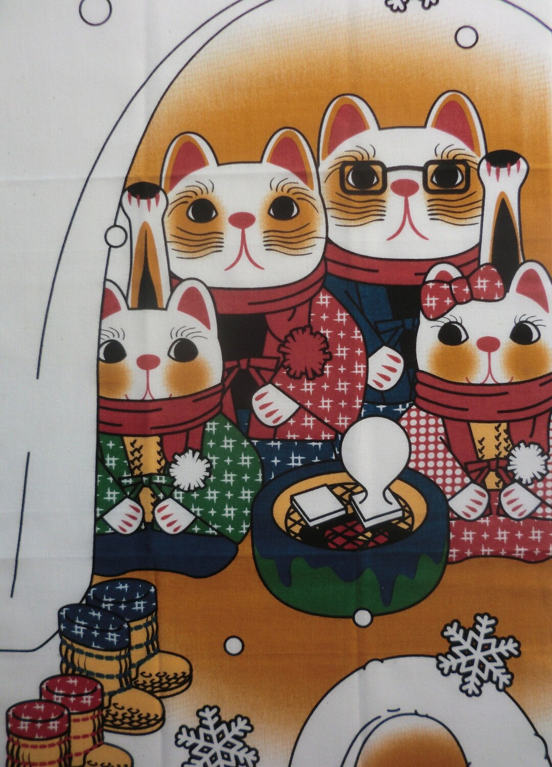 Cat and Iglo Tenugui Fabric, Cats in the Snow in Hokaido Winter Tea ...
